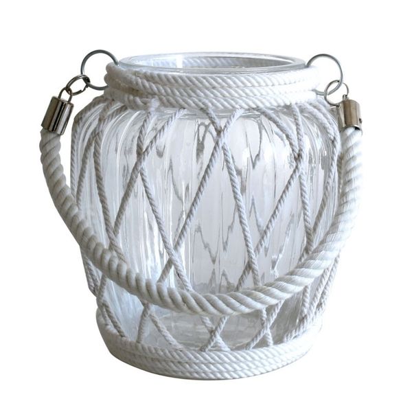 17cm Glass Candle Holder W/Rope Handle | Easy Florist Supplies
